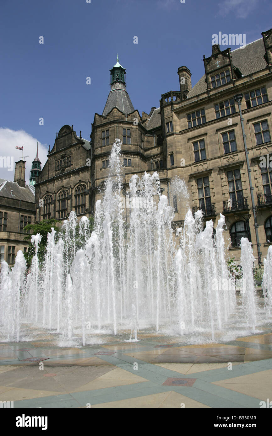 City of Sheffield, England. The Peace Gardens Goodwin Fountain with the ...
