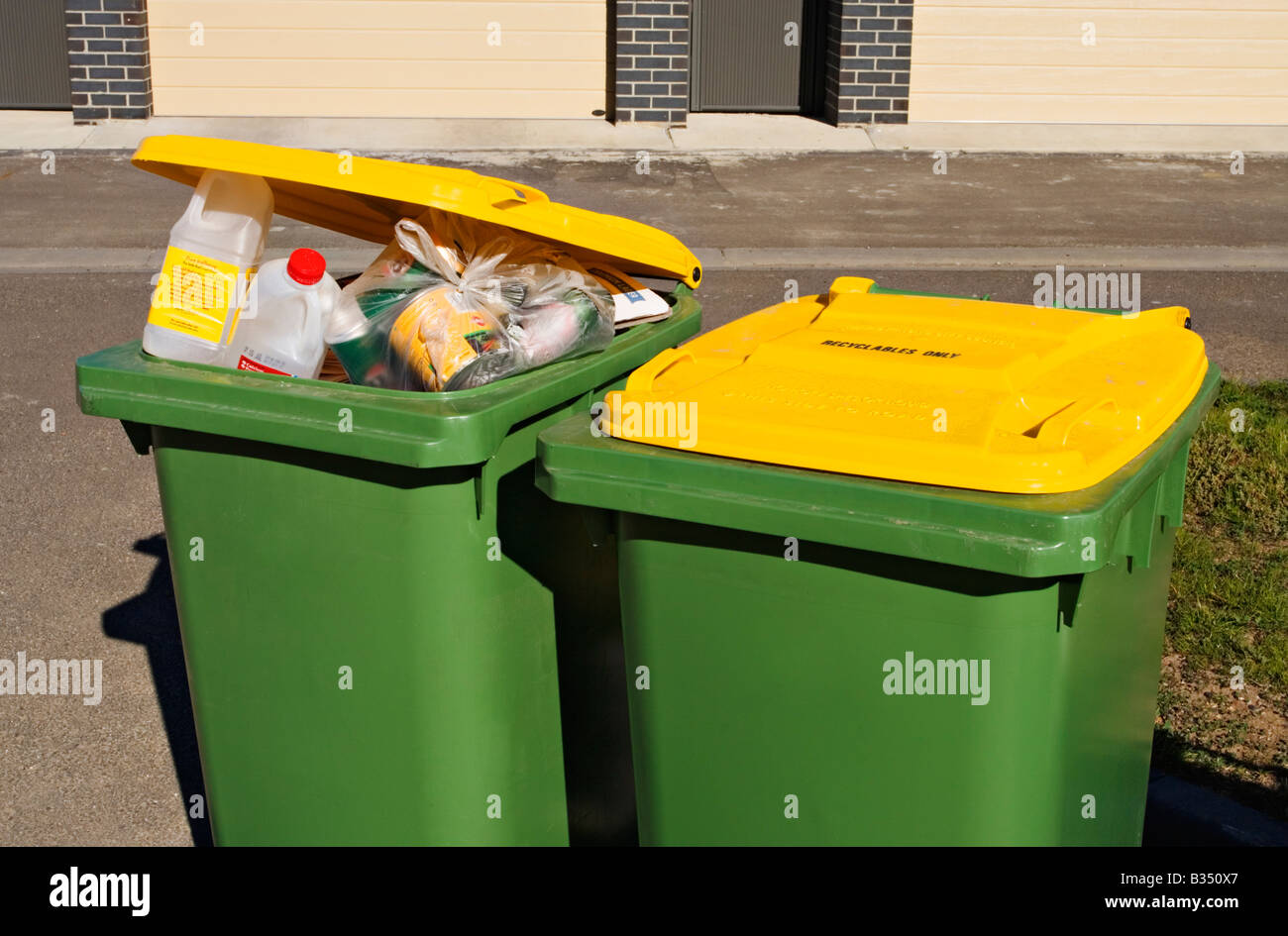 Waste Management / Two Waste Recycle bins stand ready for collection ...