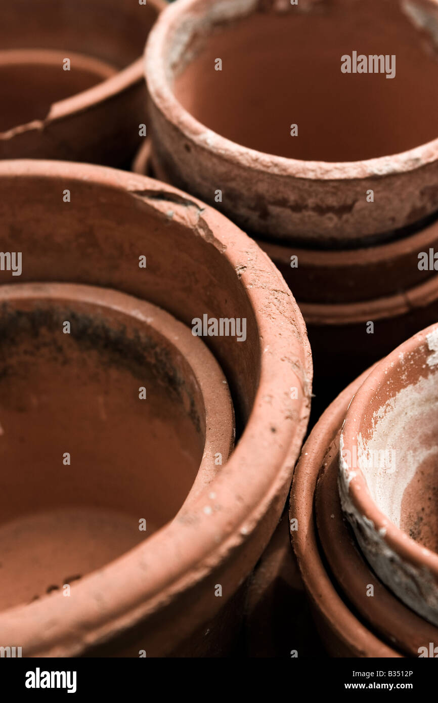 A Stack of Old Terracotta Flowerpots Stock Photo - Alamy