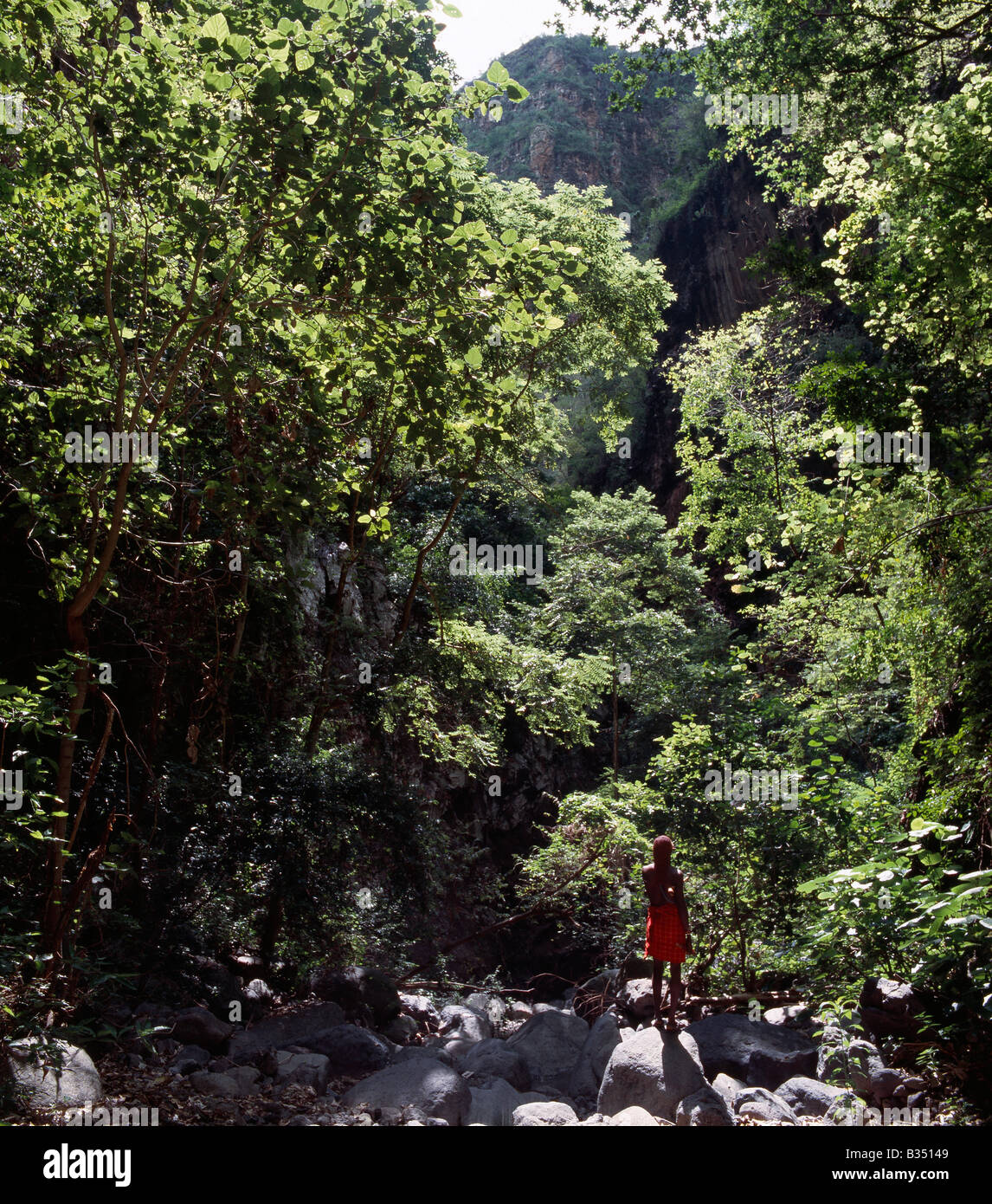 Kenya, Marsabit, Mount Kulal. The El Kajarta Gorge, a dramatic steep ...