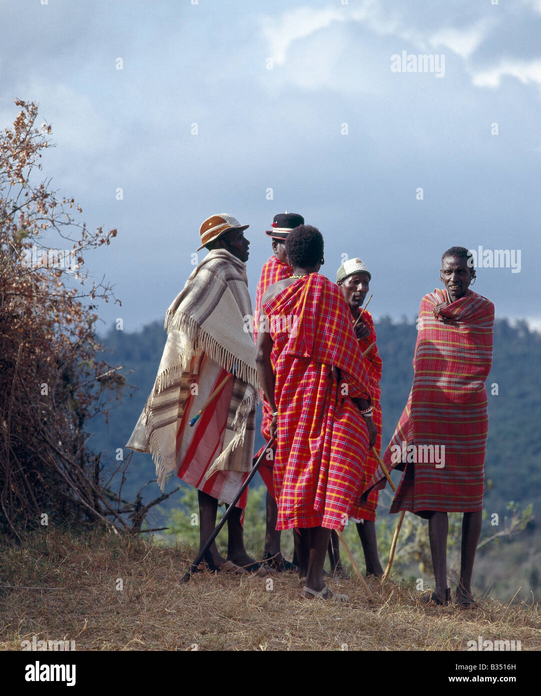 Kenya, Maralal, Maralal. A group of Samburu elders confer outside a ...