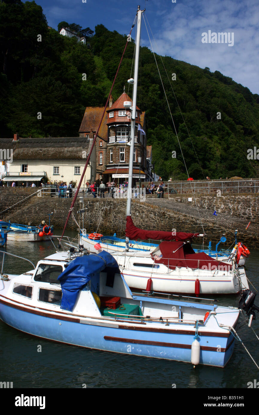 The pretty harbour in the village of Lynmouth, Devon, England Stock ...