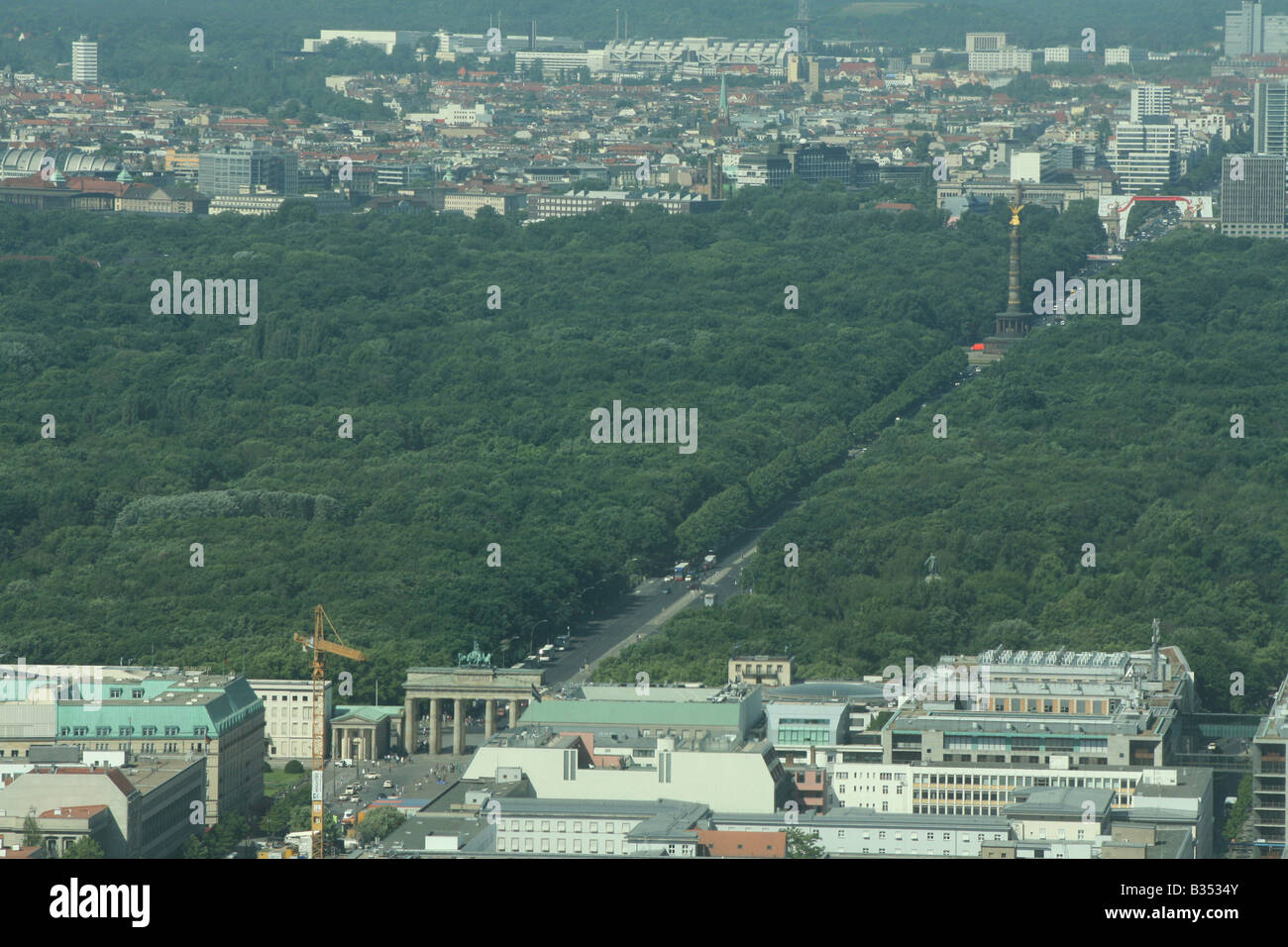 Berlin cityscape Brandenburg Gate, victory column and Tiergarten June ...