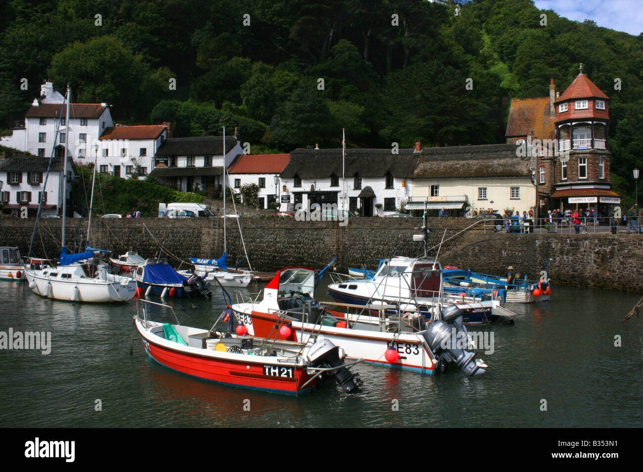 The pretty harbour in the village of Lynmouth, Devon, England Stock ...