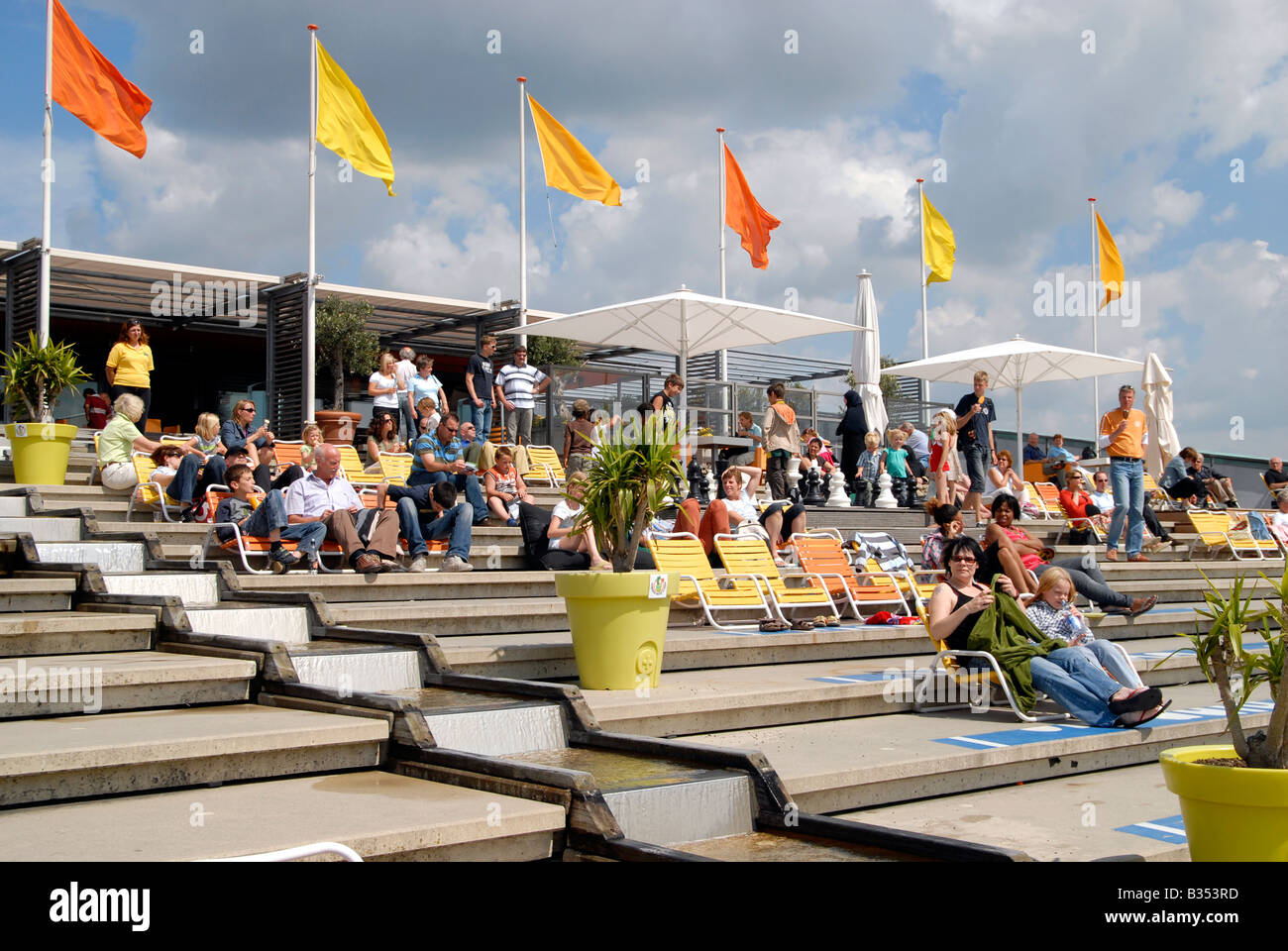 Visitors on the roof of the Nemo science centre in Amsterdam, Holland ...