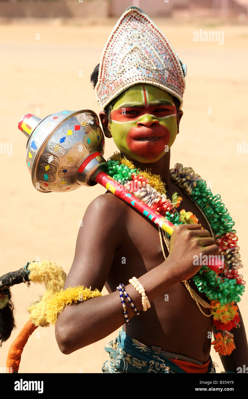 A young lad dresses as the Hindu god Hanuman in Hampi, India Stock ...