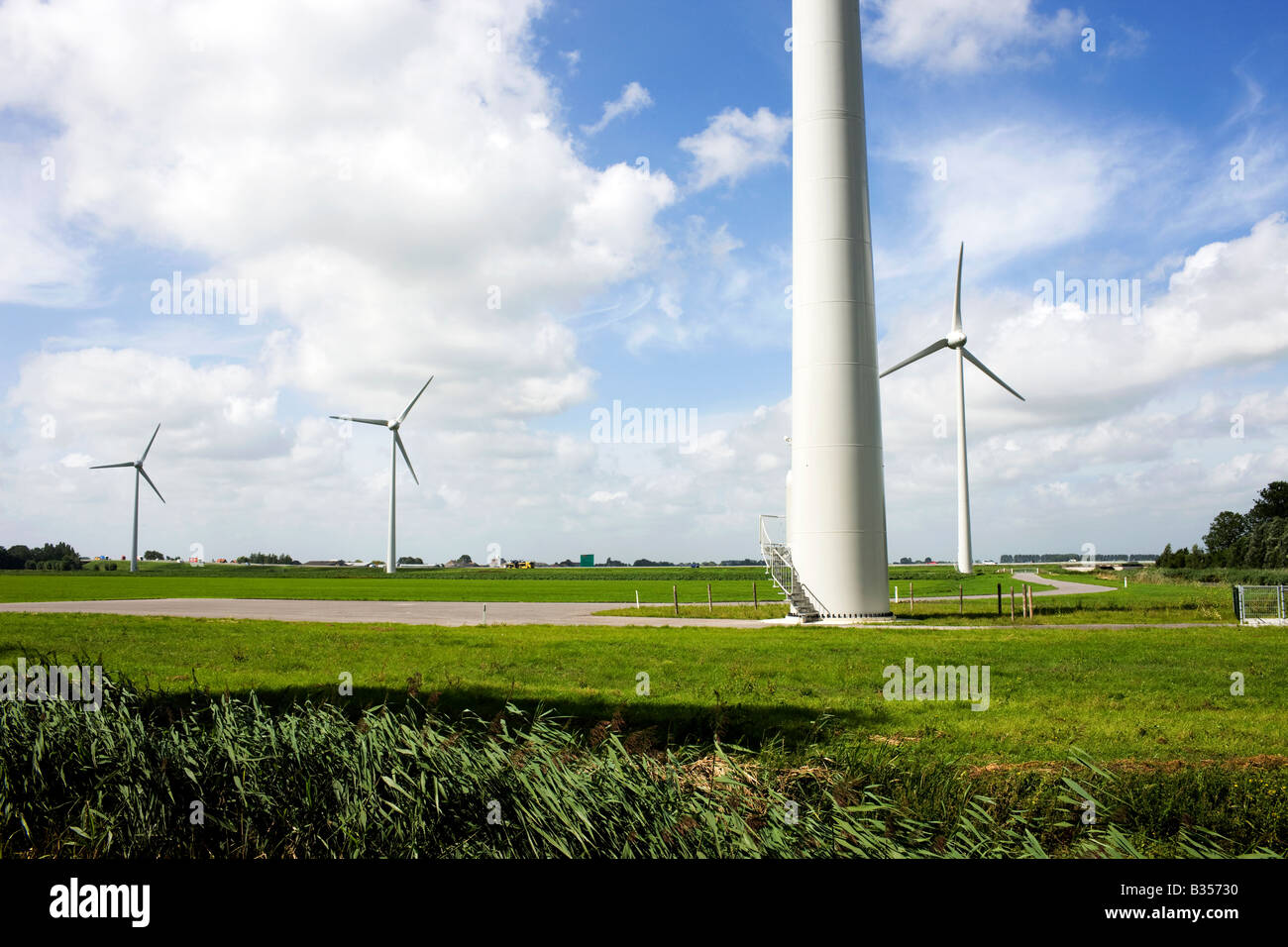 row of wind turbines in a field Stock Photo - Alamy