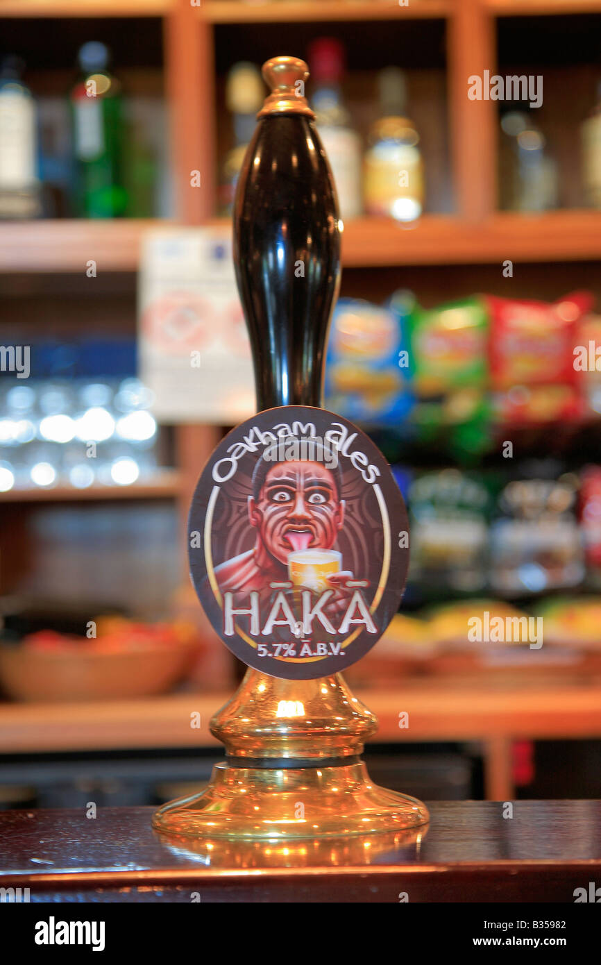 Beer Pump of Haka Ale from Oakham Ales Brewery in a pub bar setting ...