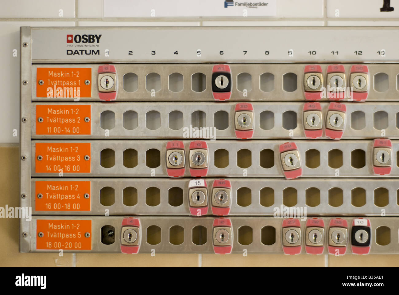 A row of locks corresponding to house numbers denotes the roster for ...