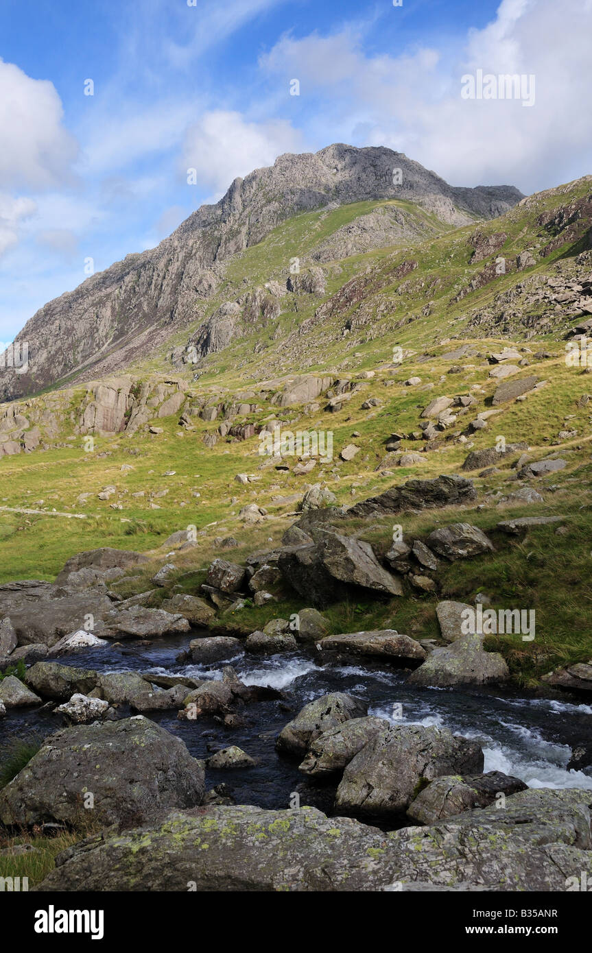 Tryfan and Afon Llugwy Cwm Idwal Gwynedd Snowdonia national park Wales ...