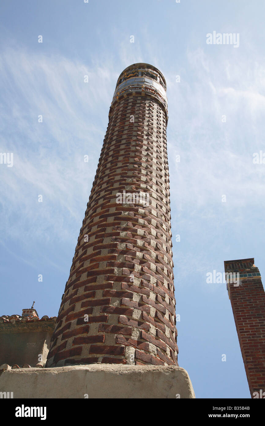 Looking directly up at round brick chimney Stock Photo - Alamy
