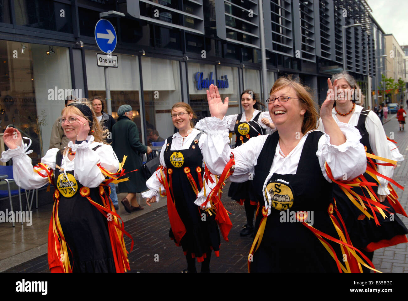 Traditional English Morris Dancers performing in the open air during ...