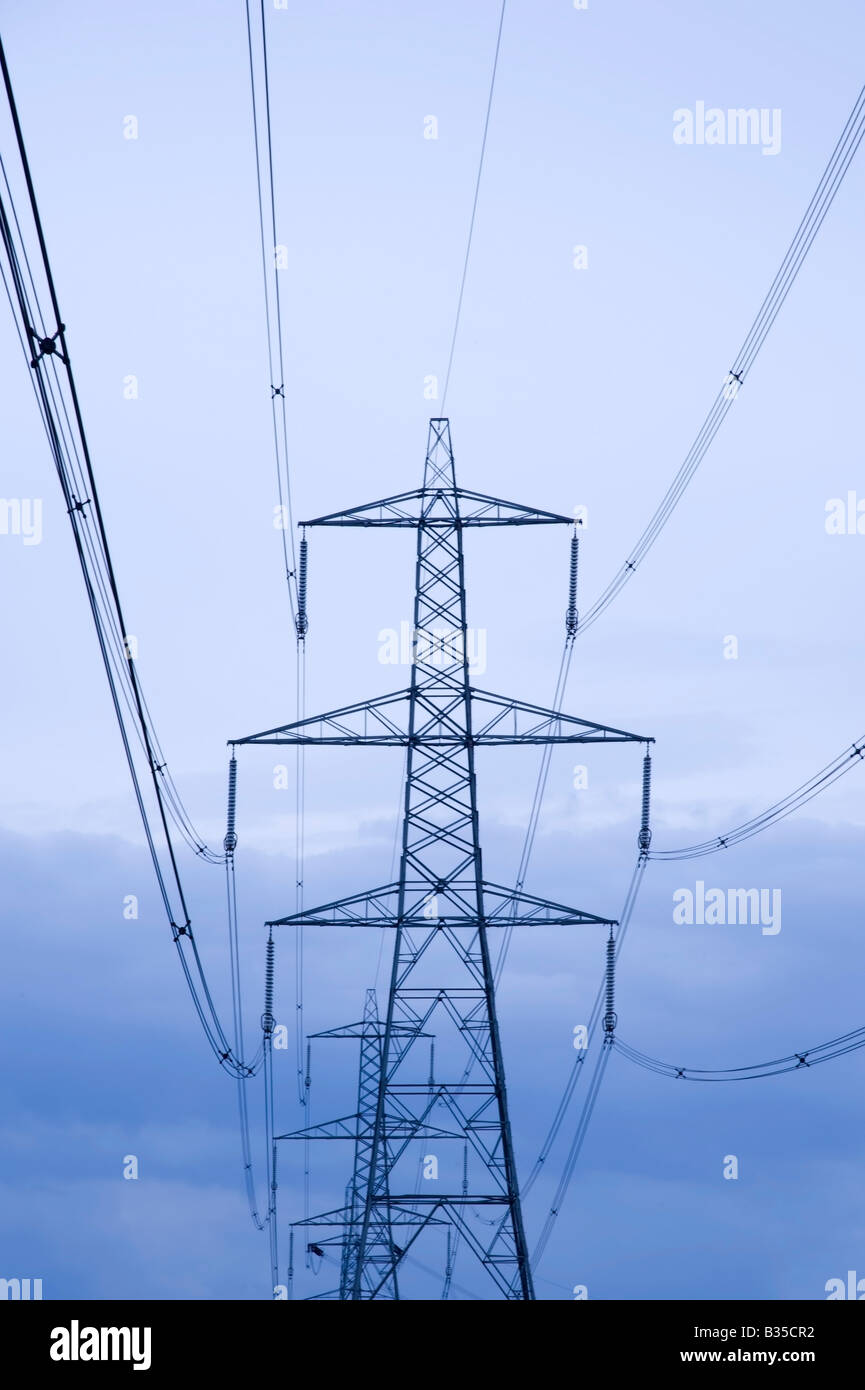 metal pylon carrying electricity supply power lines Stock Photo - Alamy