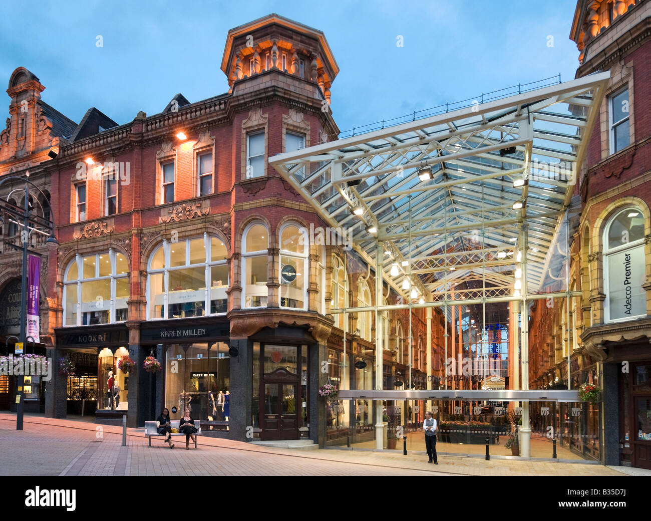 Shopping arcade in the Victoria Quarter at night, Briggate, Leeds, West ...