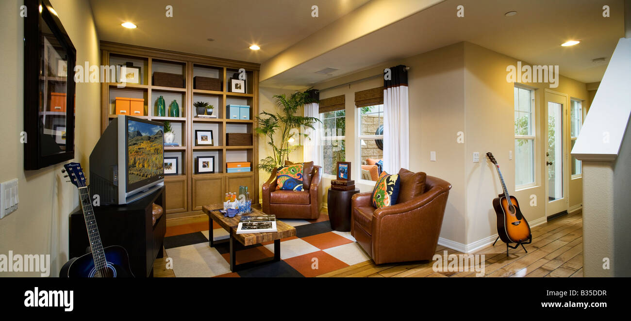 Interior of entertainment room and patio Stock Photo - Alamy