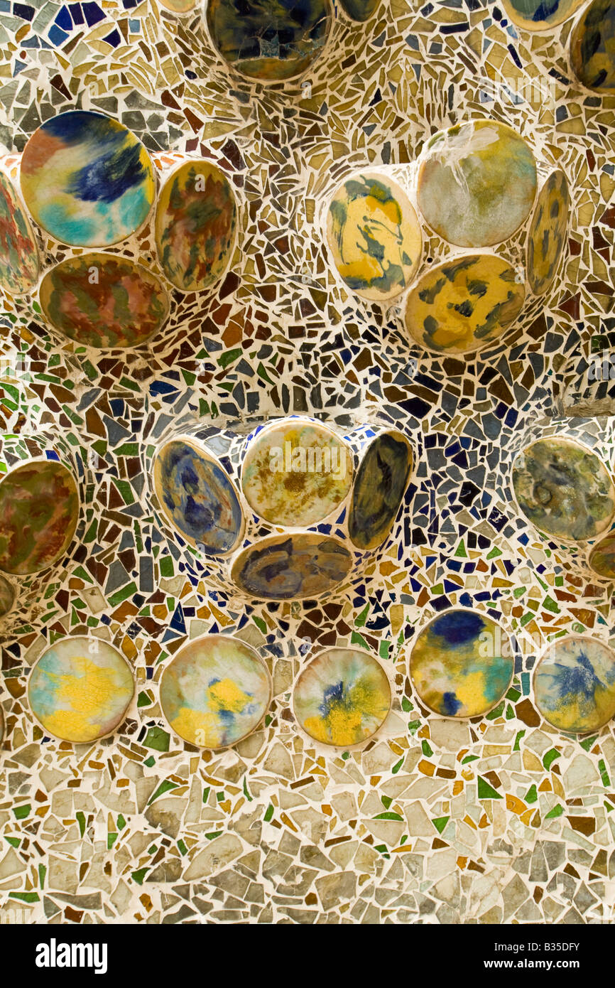 SPAIN Barcelona Mosaic tile design with broken pieces in Casa Batllo ...