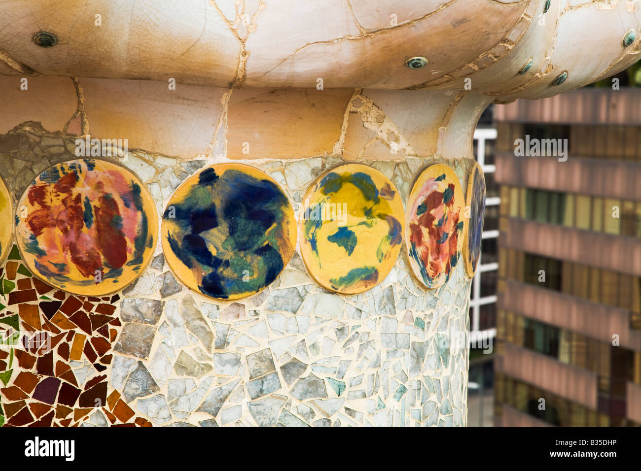 SPAIN Barcelona Mosaic tile design with broken pieces in Casa Batllo ...