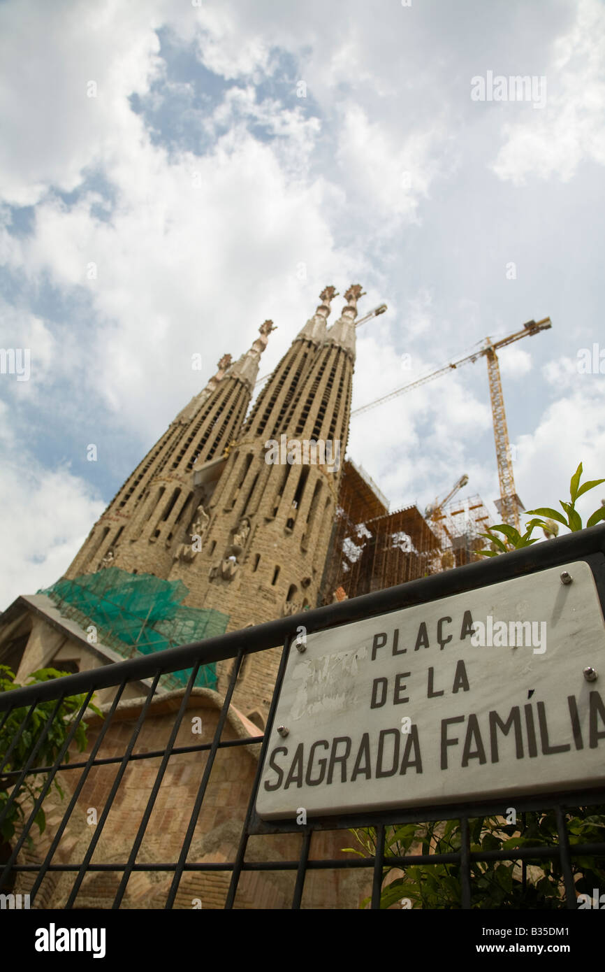 SPAIN Barcelona Sign on fence Sagrada Familia church designed Antoni ...