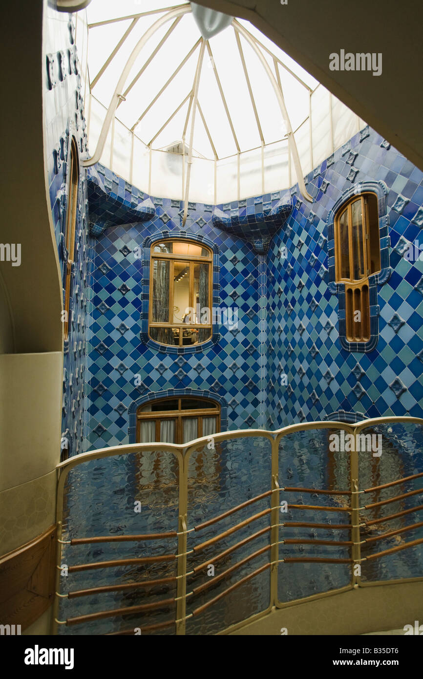 SPAIN Barcelona Interior courtyard of Casa Batllo designed Antoni Gaudi ...