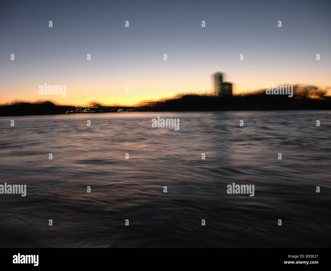 Abstract picture of building in the horizon at dusk, blurred Stock ...