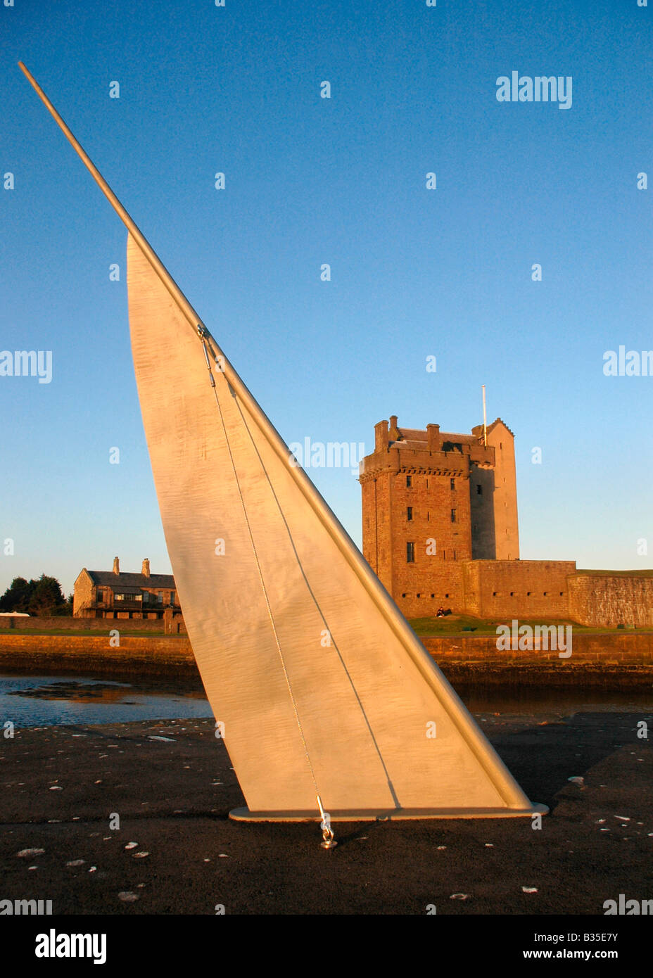 Broughty Ferry castle with a wind dial in the foreground Stock Photo ...