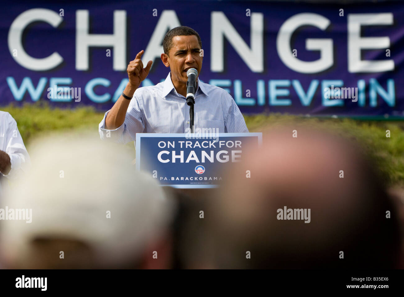 U. S. President Barack Obama speaks to a crowd in Pennsylvania during ...