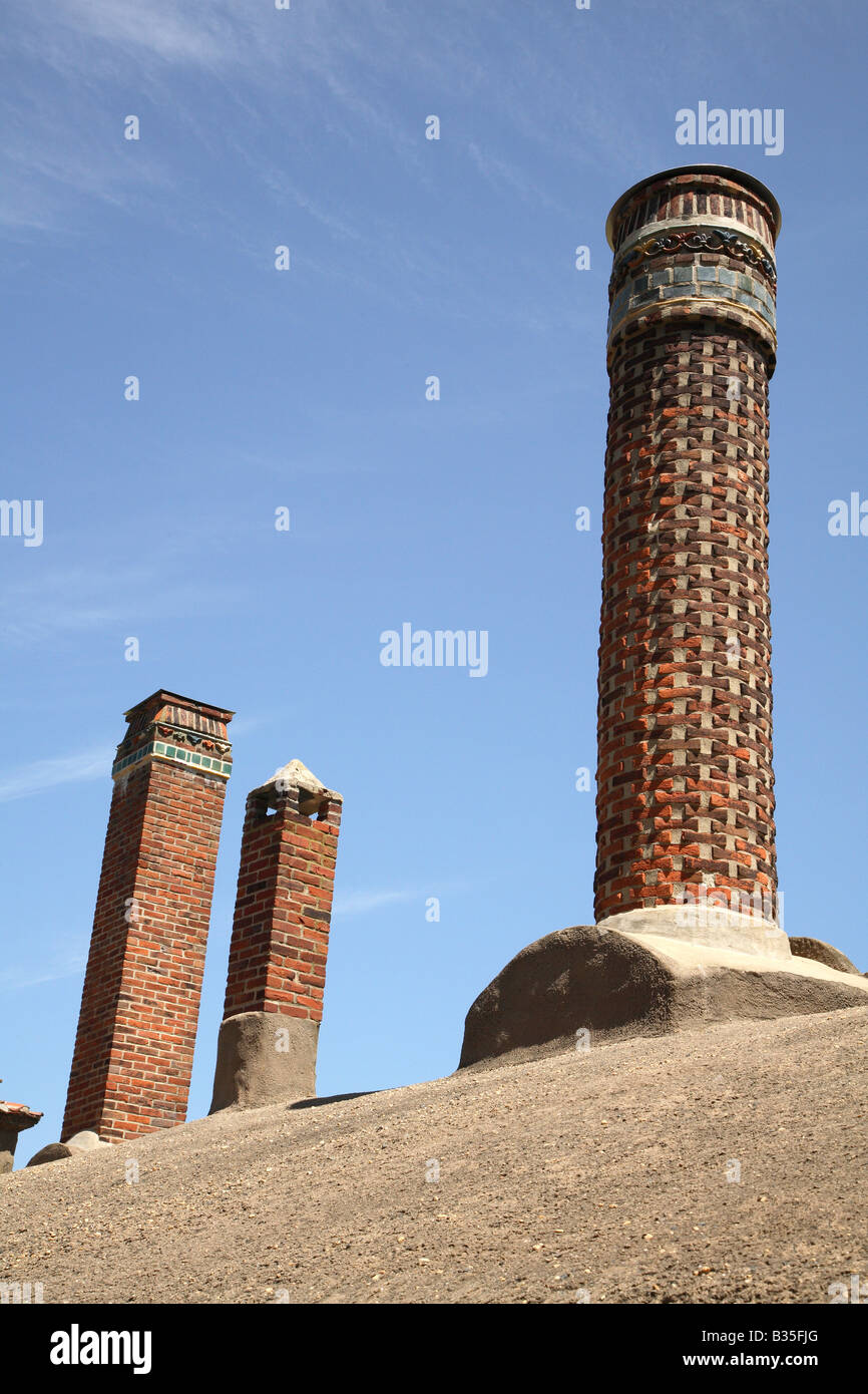 Group of three brick chimneys on roof of Moravian Pottery and Tile ...
