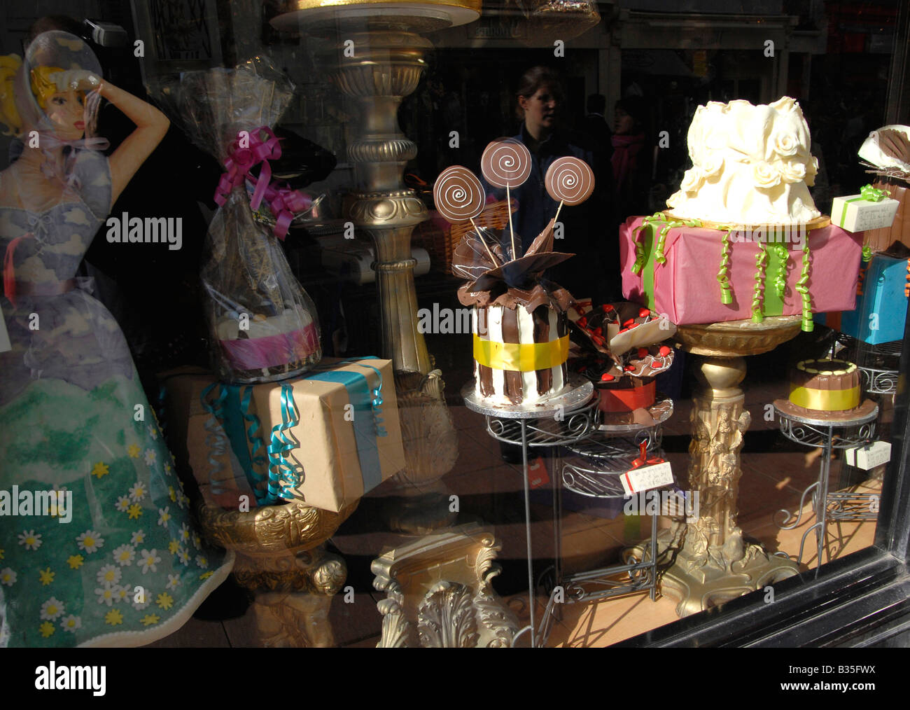 A window display of chocolate creations at Choccywoccydoodah a ...
