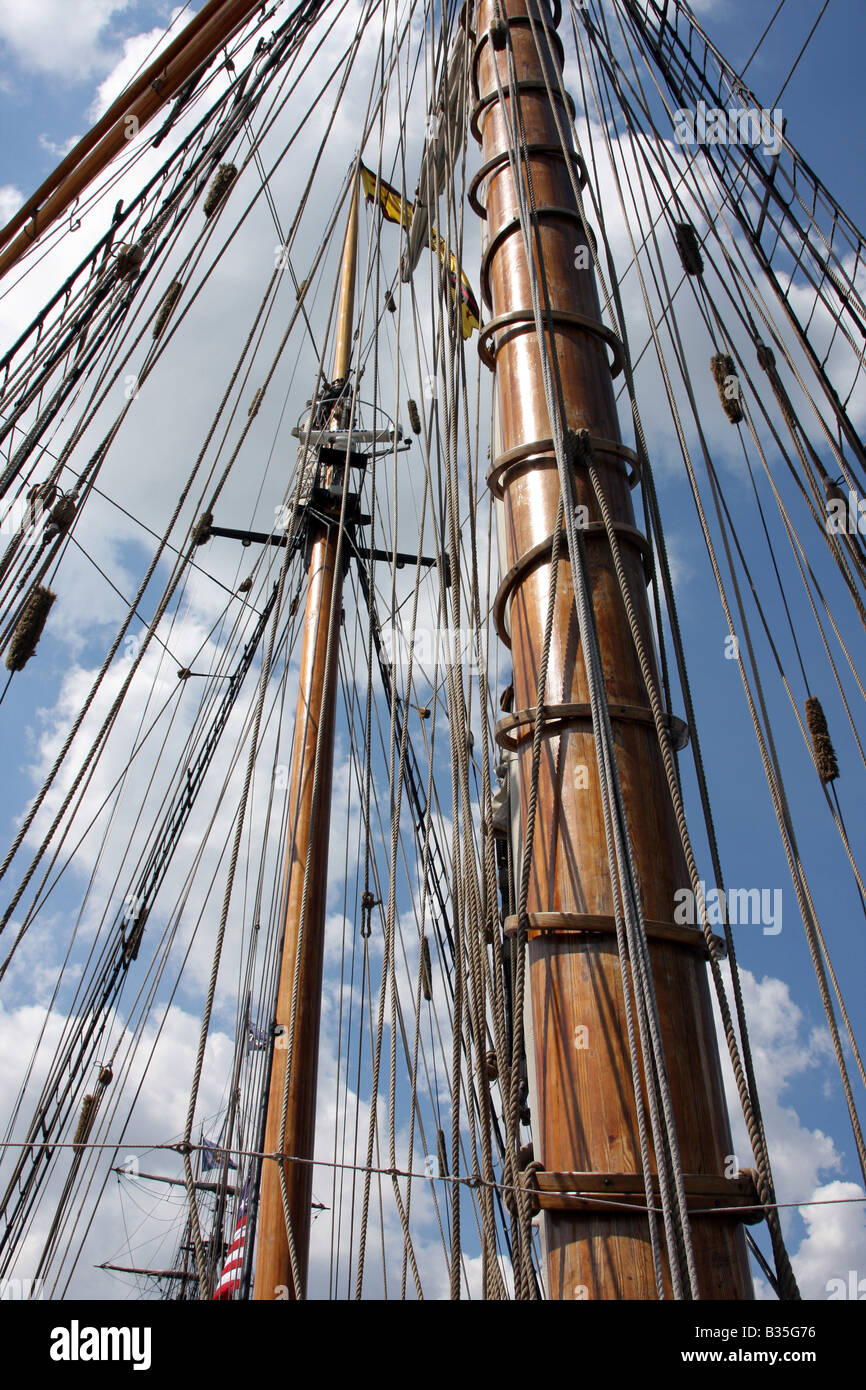 The two masts and rigging of the Pride of Baltimore ship at the ...