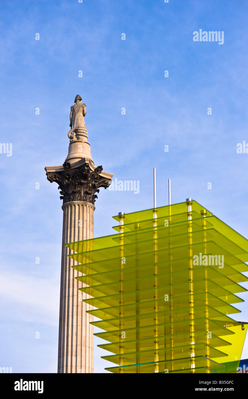 Nelson Column and modern art at Trafalgar Square London United Kingdom ...