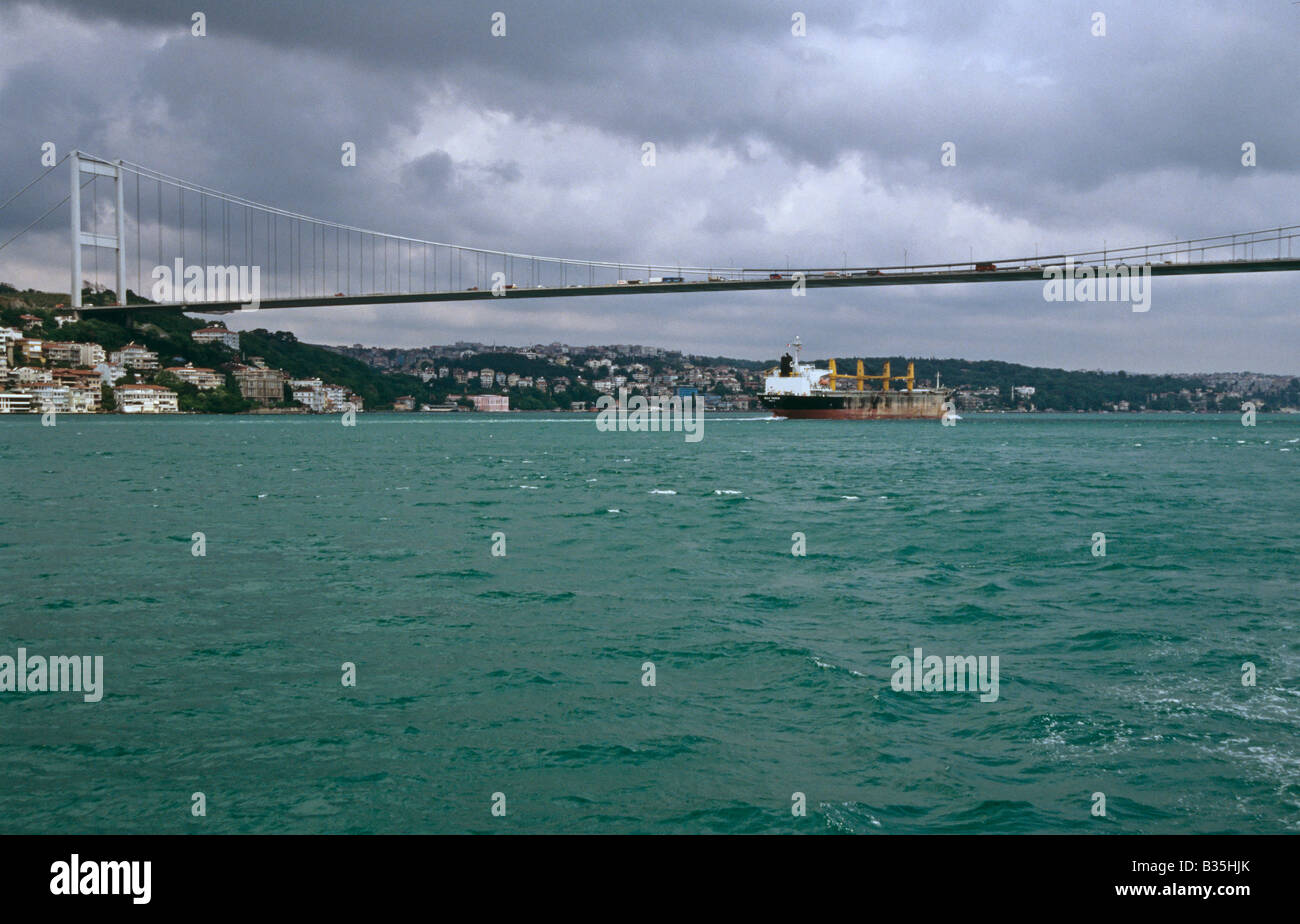 Ship going under the Fatih Bosphorus Bridge Istanbul Turkey 000602 2707 ...