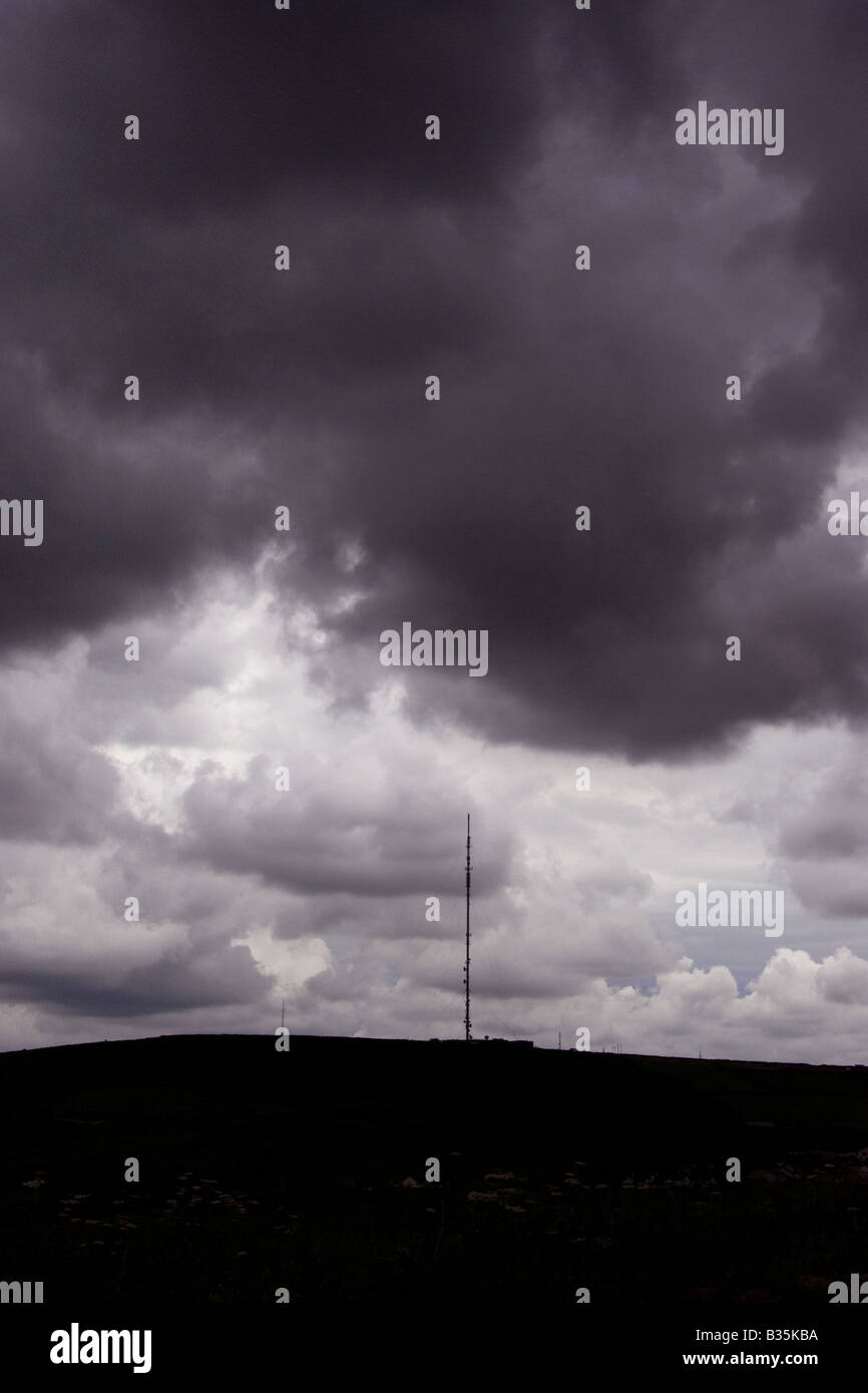 Redruth/Four Lanes radio transmitter with a stormy sky, Cornwall Stock ...