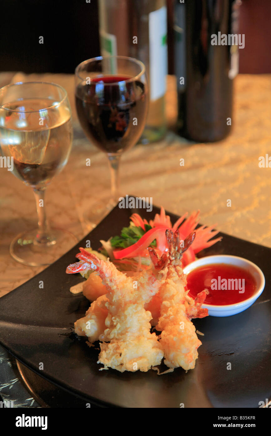 Deep Fried King Prawns Thai Food in a restaurant setting with White and ...