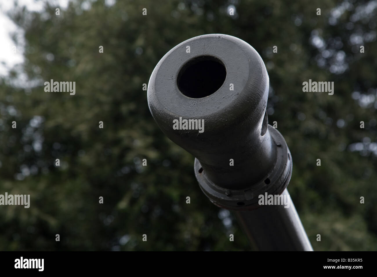 Muzzle of a gun on a second world war American US Sherman tank outside ...