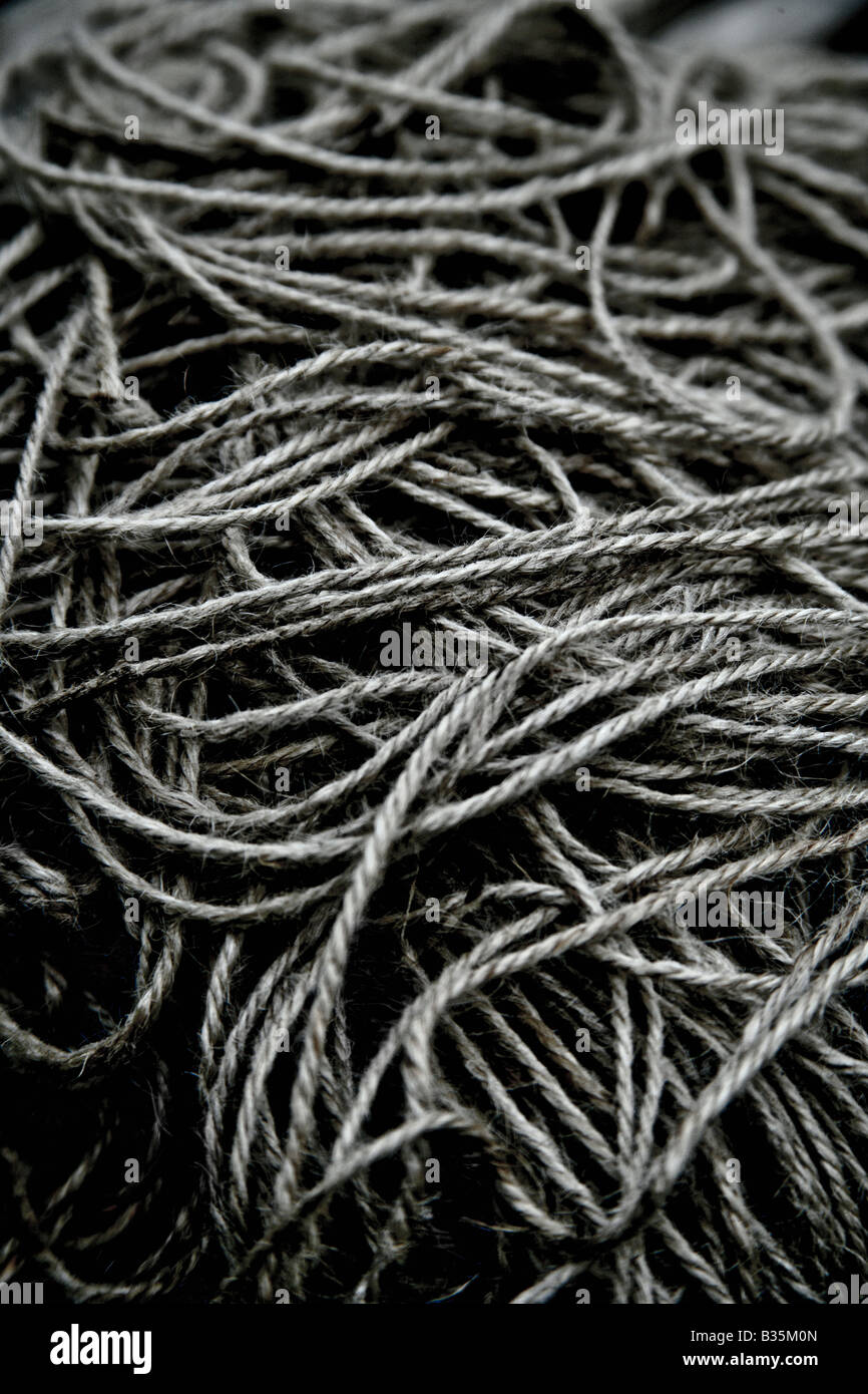 Black and white image of a pile of string Stock Photo - Alamy