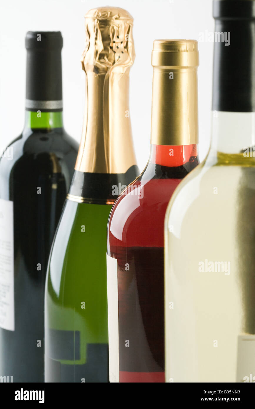 Assorted wine bottles, close-up Stock Photo - Alamy