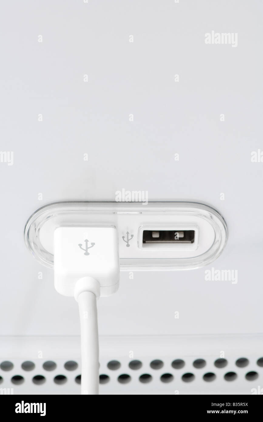 USB cable connected to computer port, close-up Stock Photo - Alamy