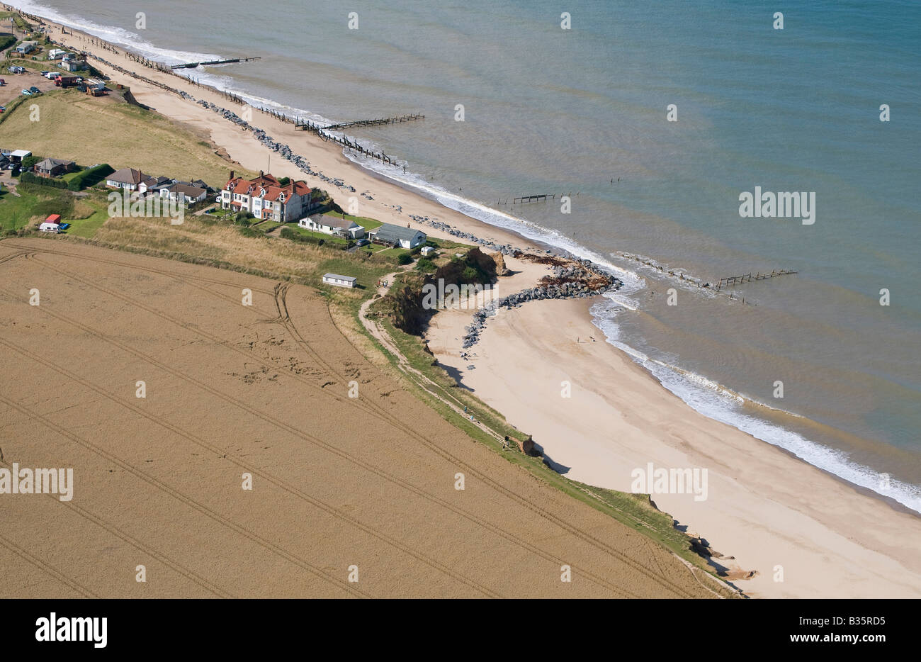 aerial view of cliff erosion, happisburgh, norfolk, england Stock Photo ...