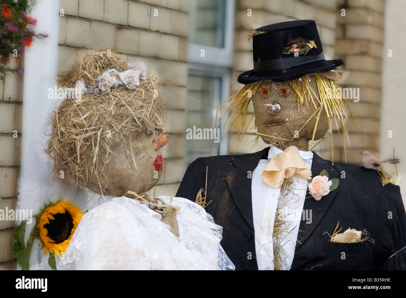 The Happy Scarey Couple - a pair of scarecrows in wedding outfits Stock ...