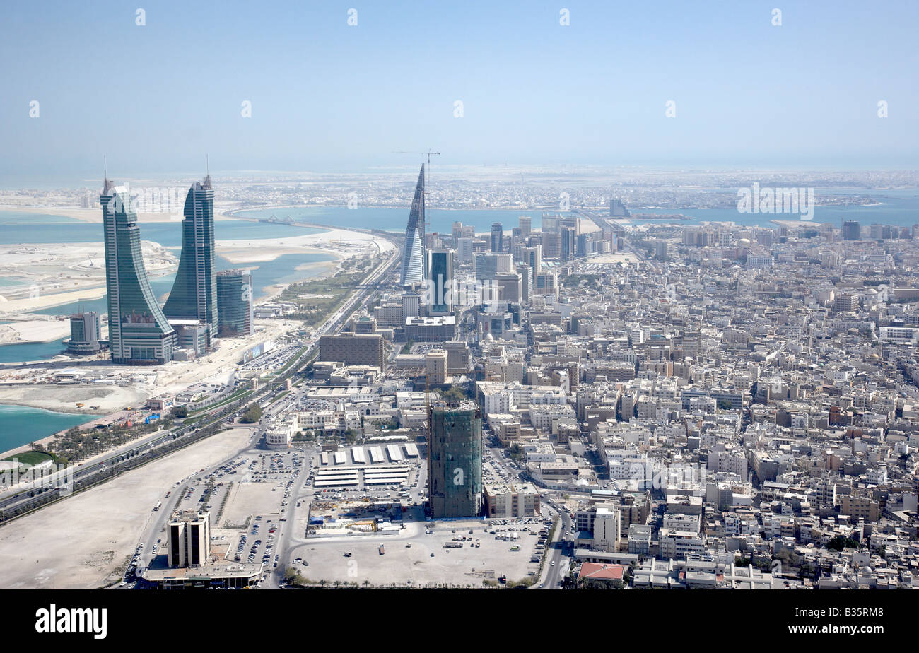 Aerial photo Manama Bahrain with the World Trade Centre Center ...