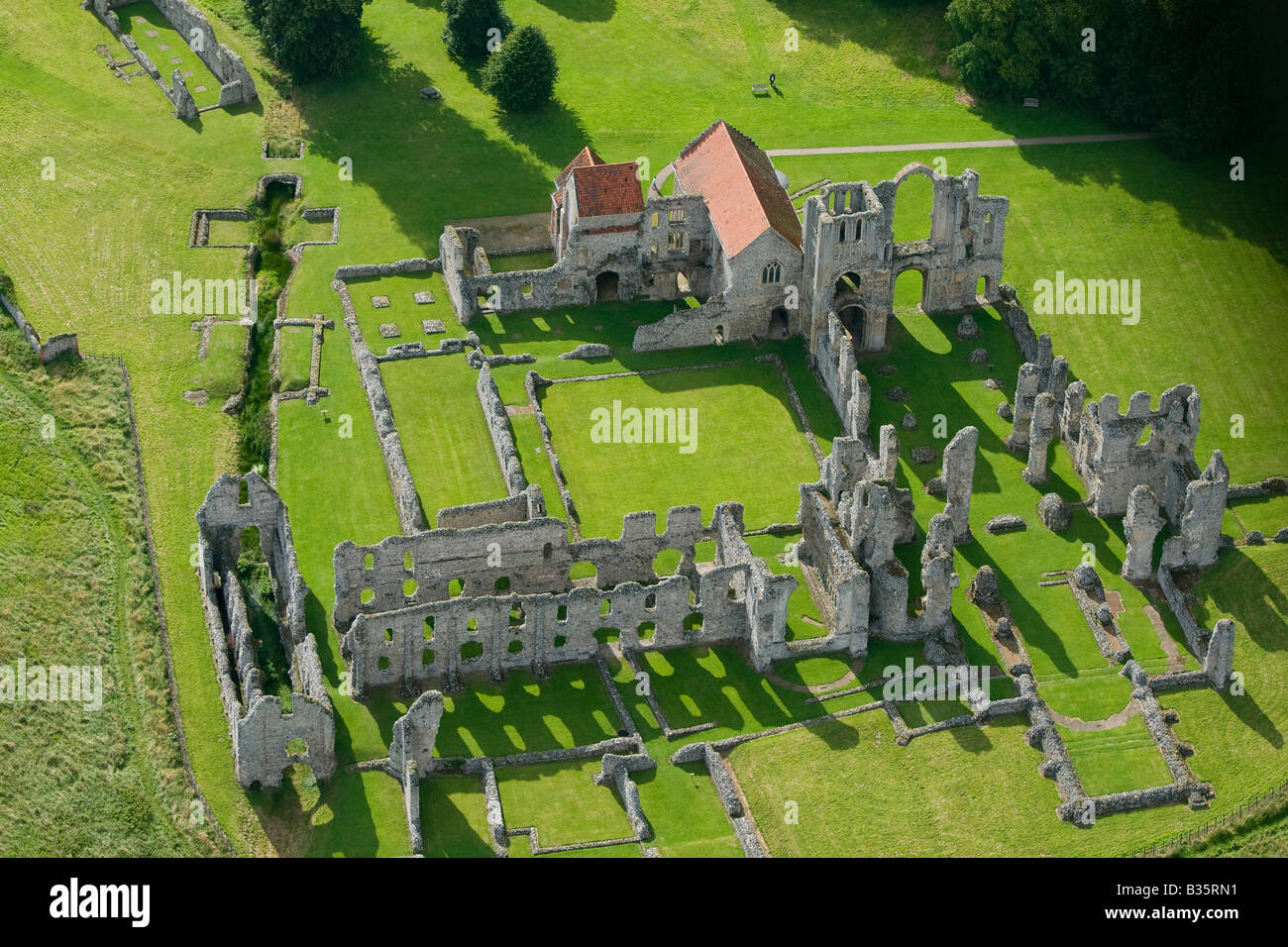 aerial view of castle acre priory, norfolk, england Stock Photo - Alamy