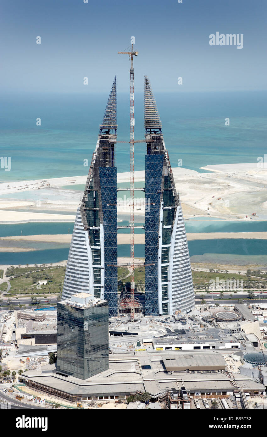 Aerial photo Bahrain World Trade Centre Center under construction ...