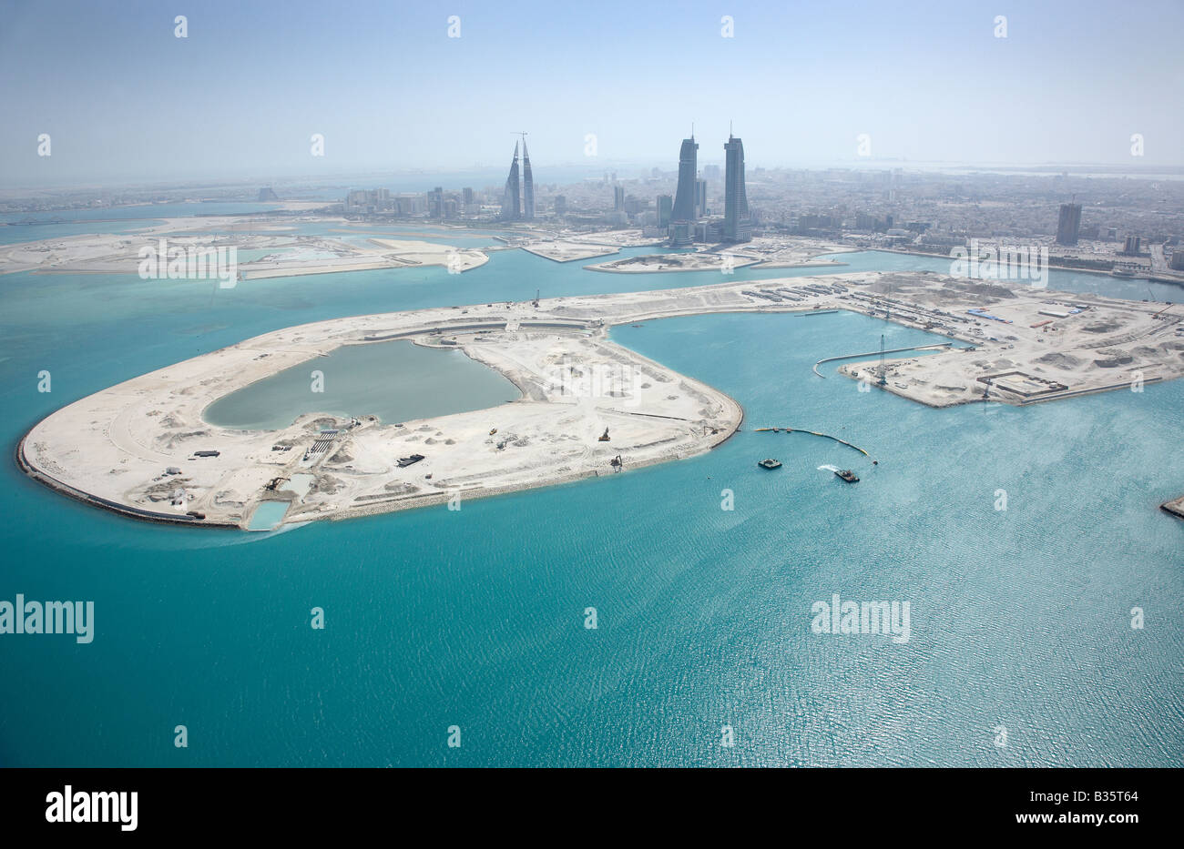 Aerial photo reclaimed land in Manama Bahrain with the World Trade ...