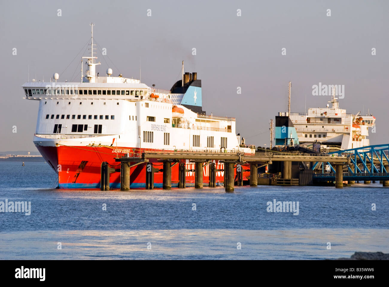 Two ferries carrying cargo waiting to load and unload at Birkenhead ...