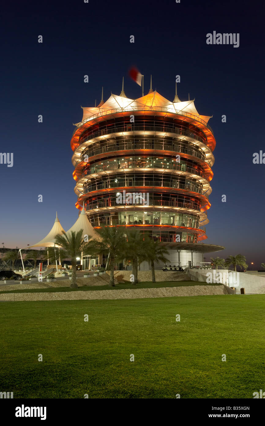 Sakhir Tower in the twilight red & white lighting for the Bahrain F1 ...