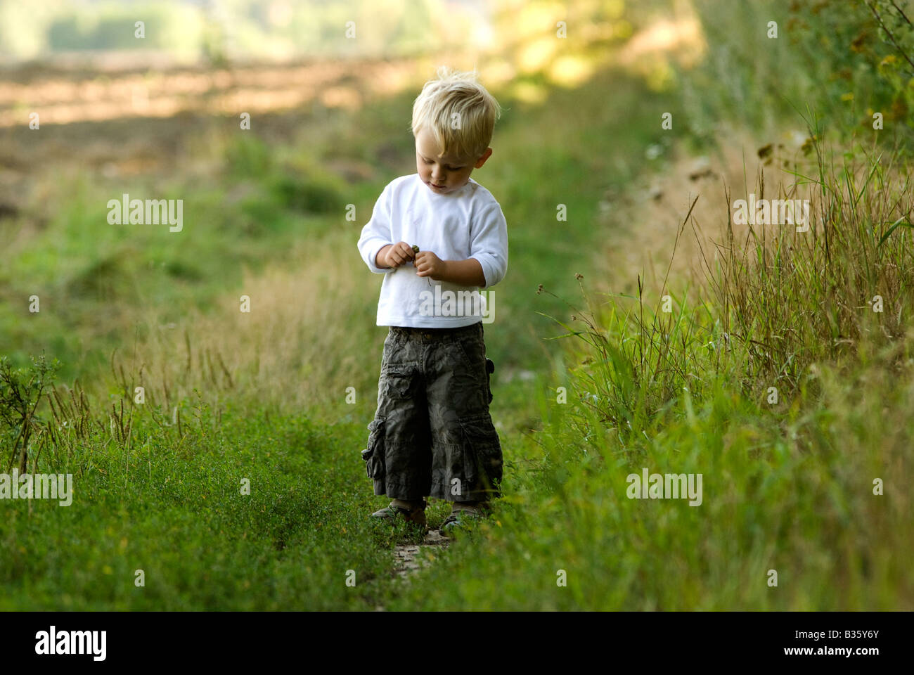 boy standing summer forest Stock Photo - Alamy