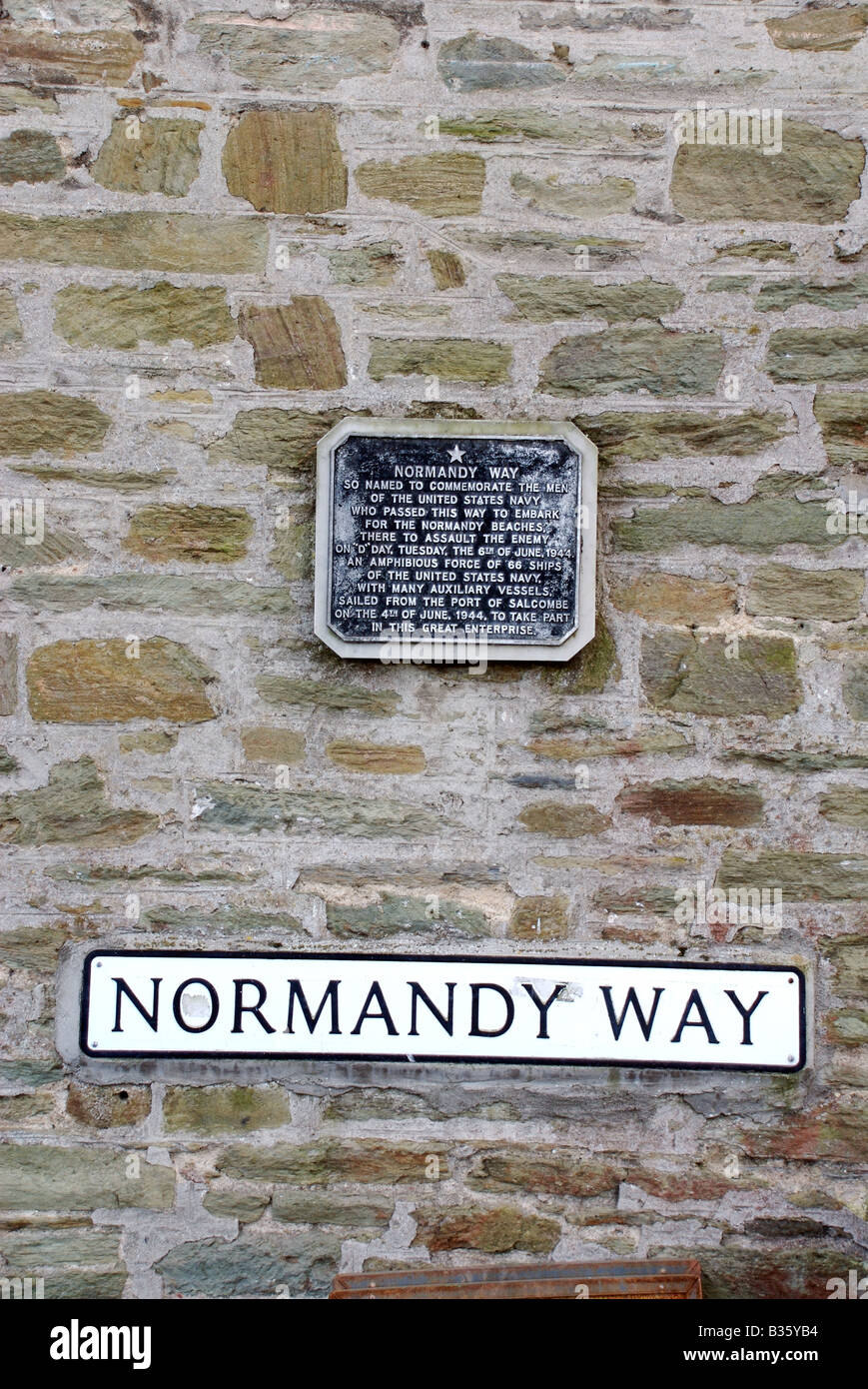 Normandy Way sign and plaque commemorating the US Navy 1944 DDay ...