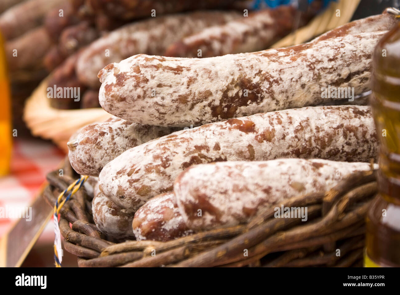 French Saucissons stall at a traditional french farmers market Stock ...