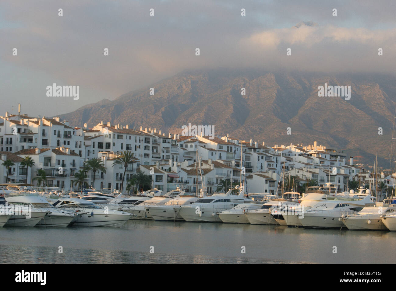 Marbella boats port yacht marine marina water buildings mountains hi ...