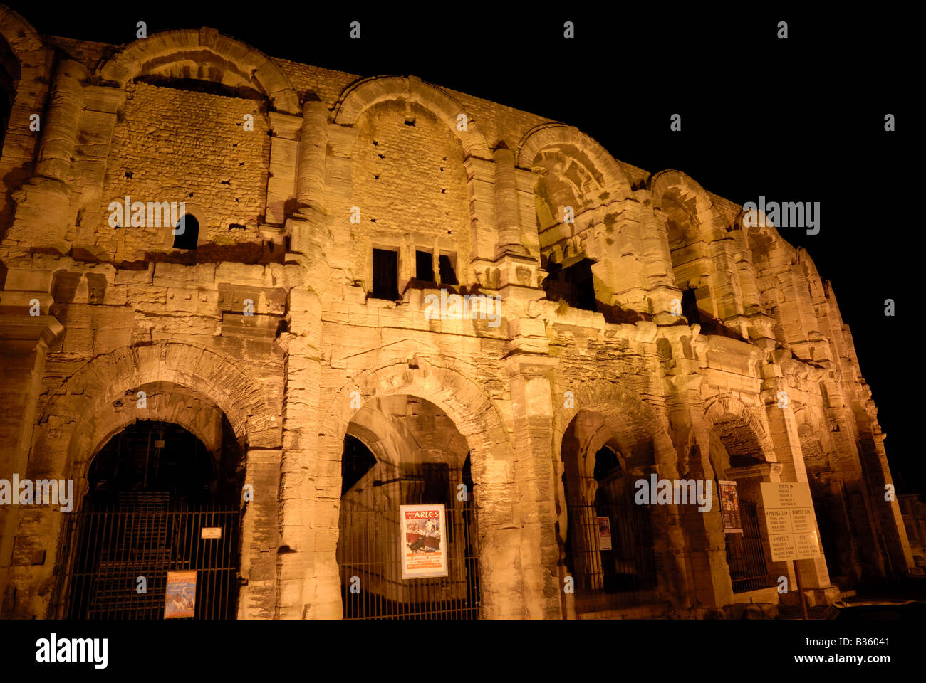 Roman Arena illuminated at night, Arles southern France Stock Photo - Alamy
